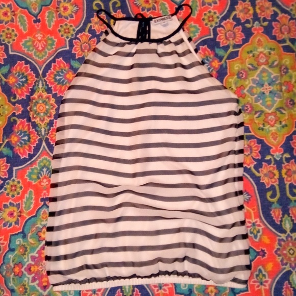 Express | Tops | Sexy Express Black White Striped Halter Tank Top ...
